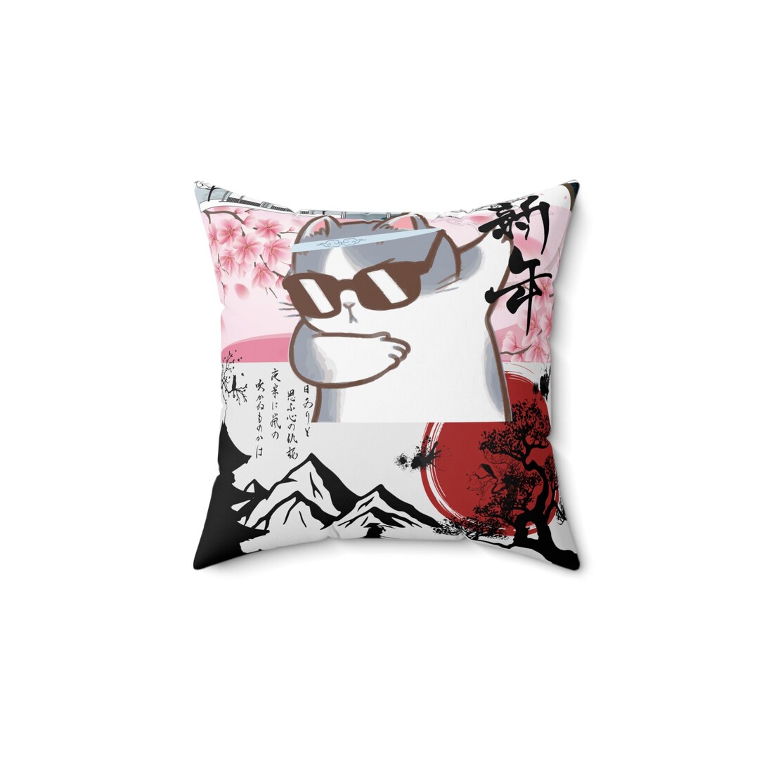 Cute Cat Kitty Japanese Art Samurai Dab Square Pillow - Etsy