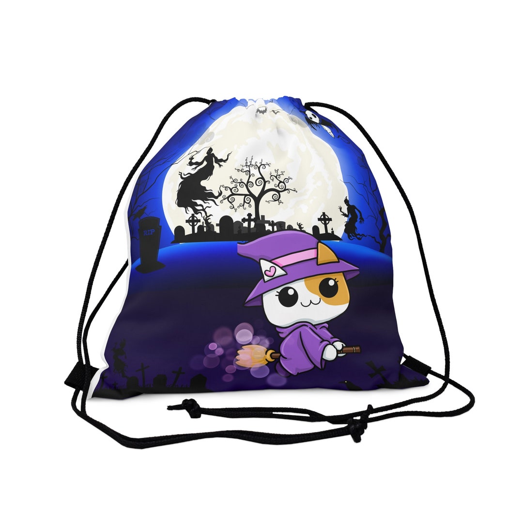 Kitty Witch Drawstring Bag, Japanese Art Cat Graveyard Design - Etsy