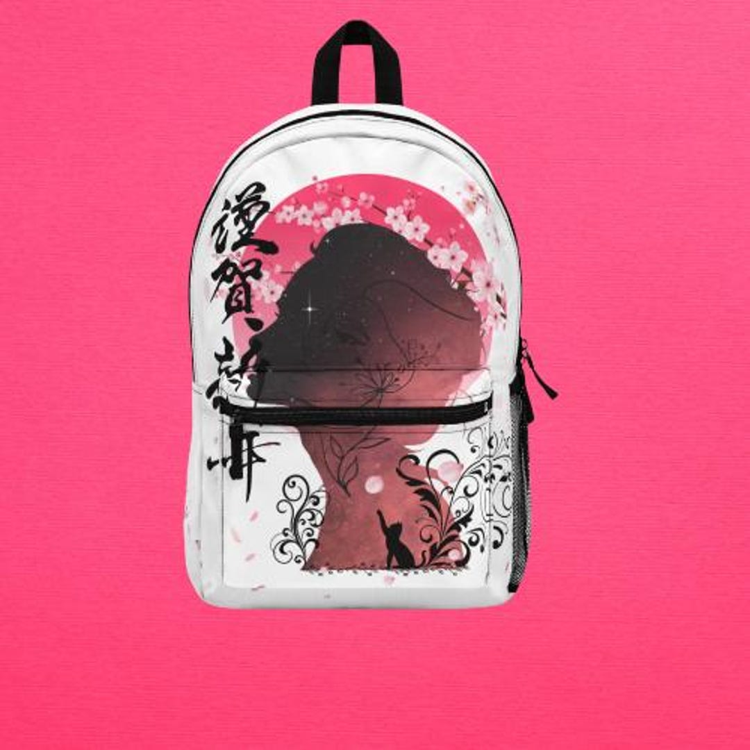 Japanese Geisha Backpack Cherry Blossom Bookbag Aesthetic Travel Bag ...