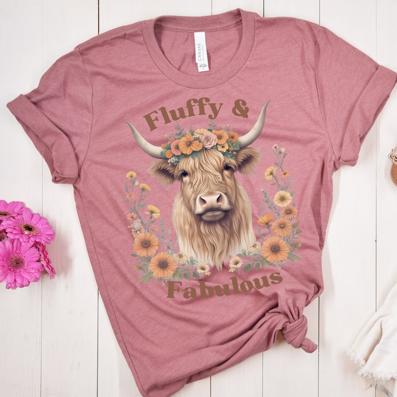 Fluffy and Fabulous Highland Cow PNG, Highland Cow T-shirt Design ...