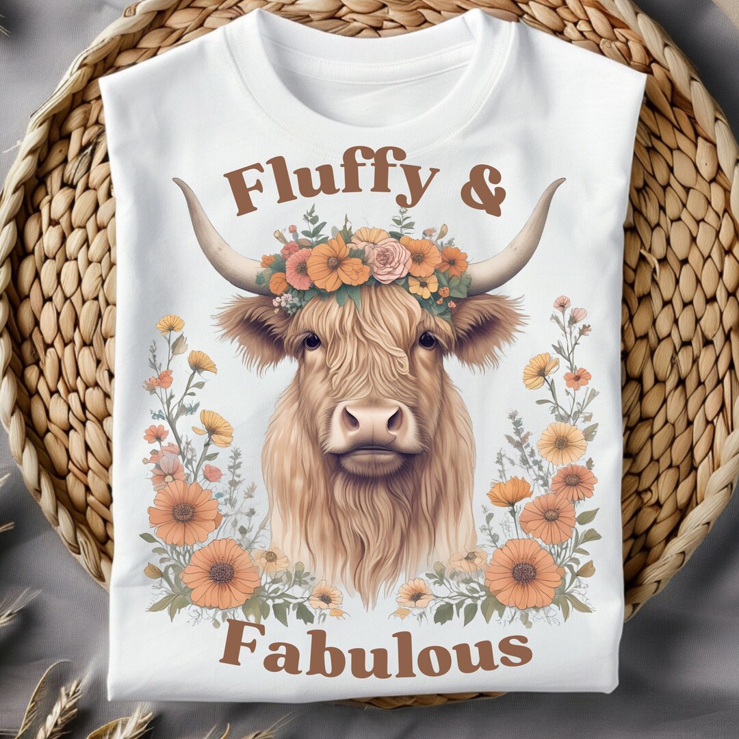 Fluffy and Fabulous Highland Cow PNG, Highland Cow T-shirt Design ...