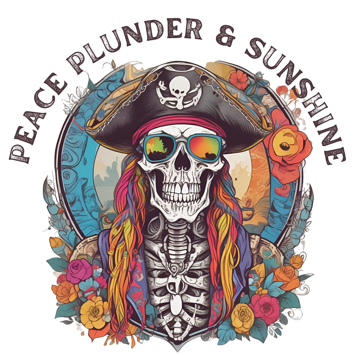 Peace Plunder and Sunshine PNG, Pirate Skeleton PNG, Sublimation Design ...