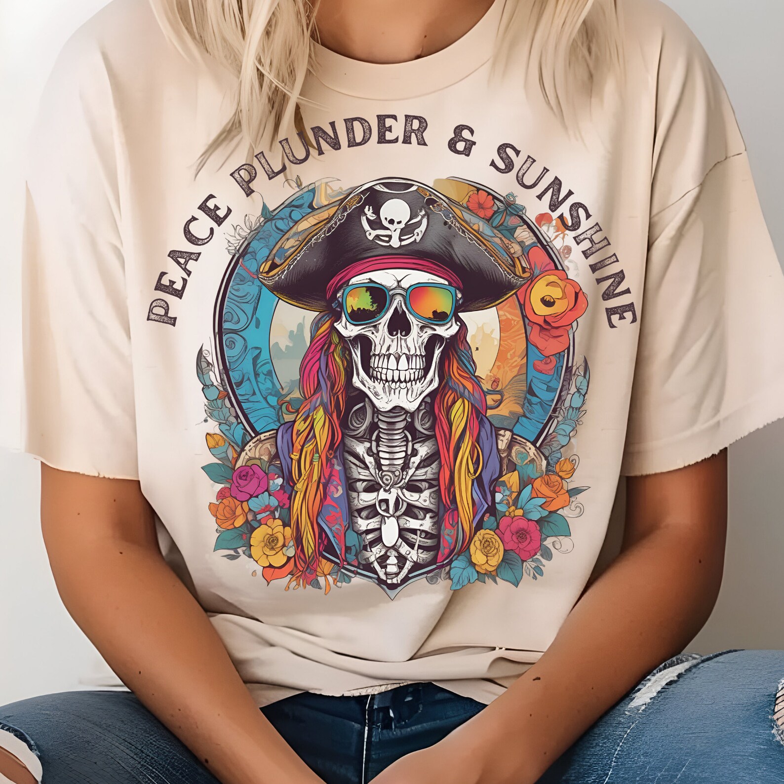Peace Plunder and Sunshine PNG, Pirate Skeleton PNG, Sublimation Design ...