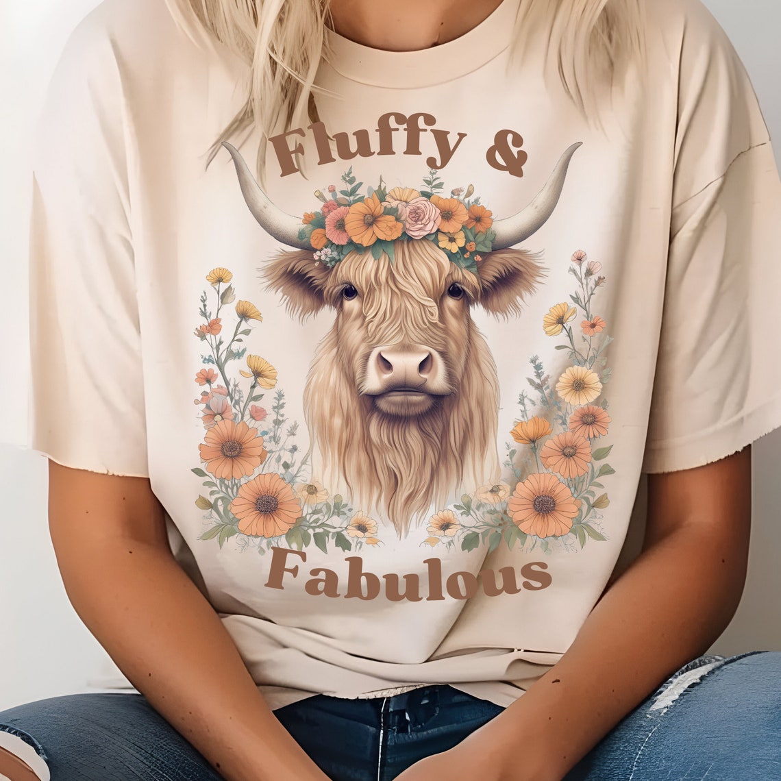Floral Highland Cow PNG, T-shirt Sublimation Design (instant Download ...