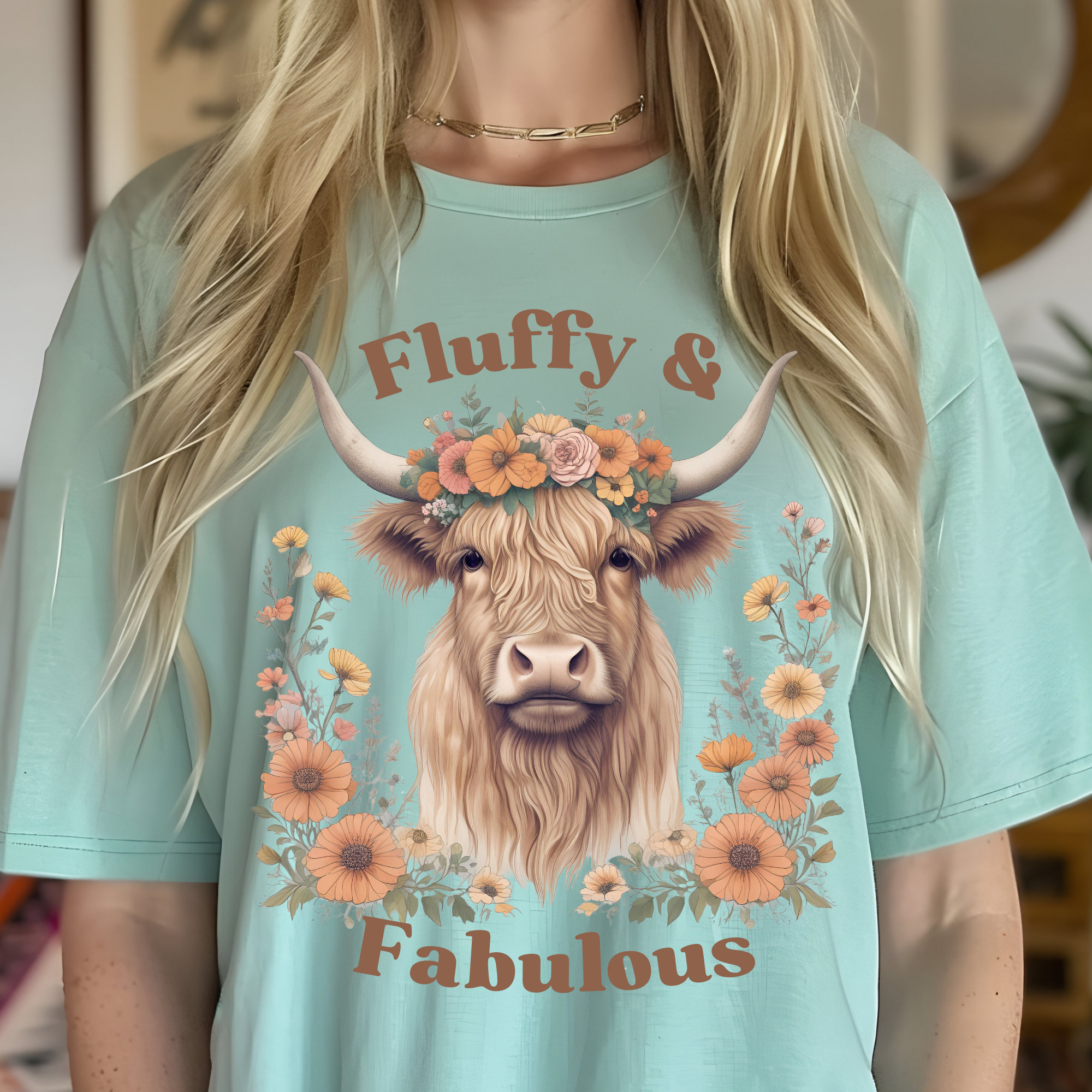 Fluffy and Fabulous Highland Cow PNG, Highland Cow T-shirt Design ...