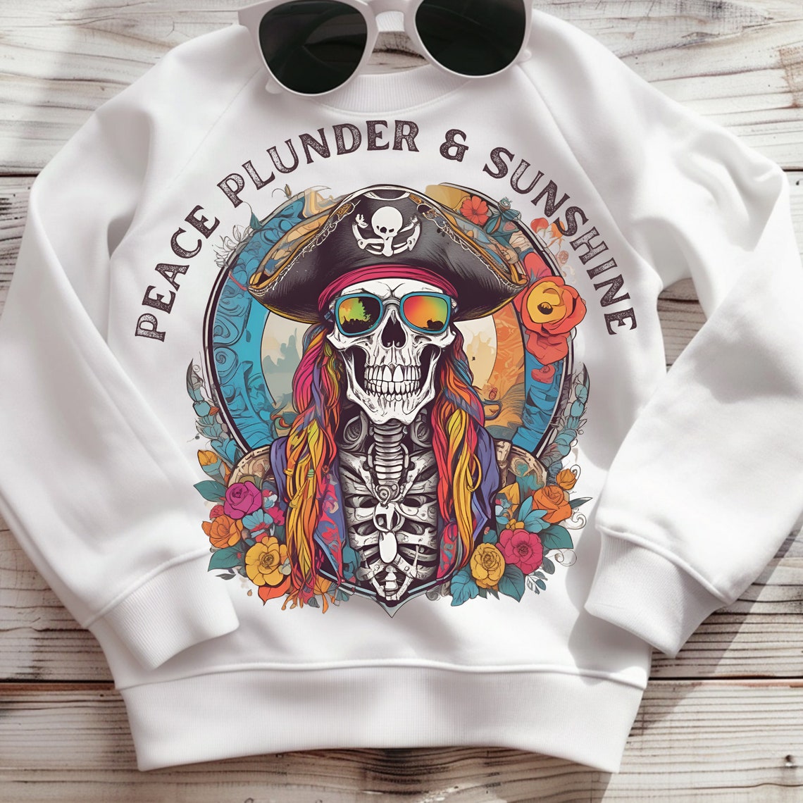 Peace Plunder and Sunshine PNG, Pirate Skeleton PNG, Sublimation Design ...