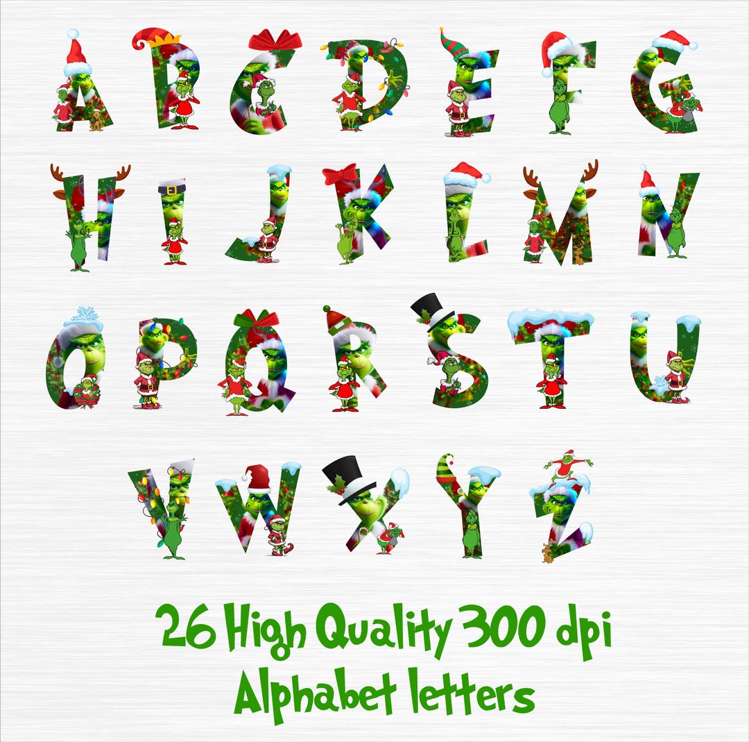 Grinch Christmas Alphabet PNG, Grinch Alphabet PNG, Grinch Alphabet ...