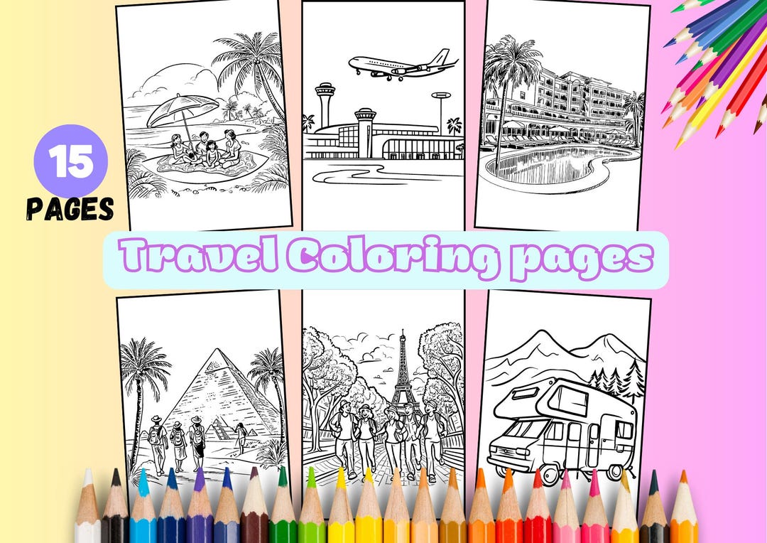 Traveling Adventures: Fun Coloring Book for Kids - 15 Digital Printable ...