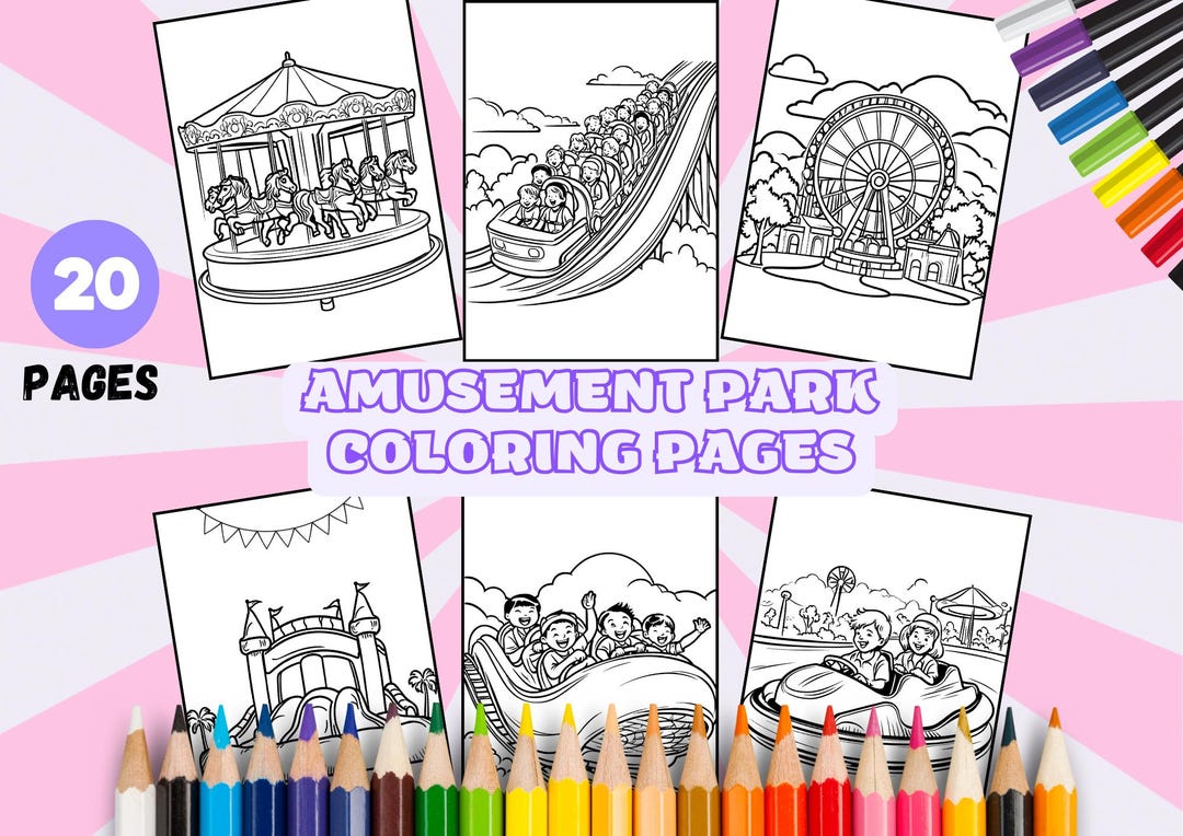 Amusement Park 20 Coloring Pages for Kids – Fun Printable Activity Book ...