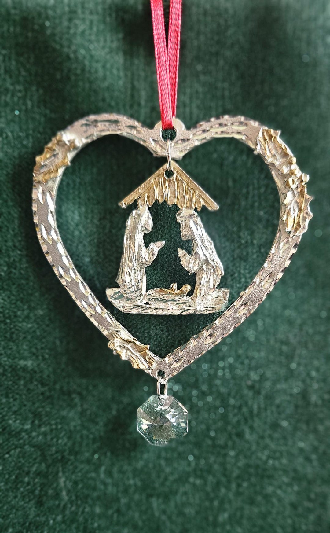 Heart Nativity Silver Pewter Christmas Ornament - Etsy