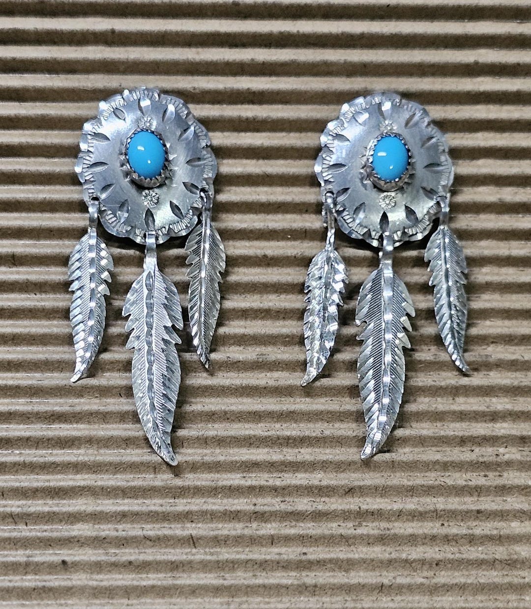 Diamond Cut Sterling Silver Concha Earrings With Turquoise Set and ...