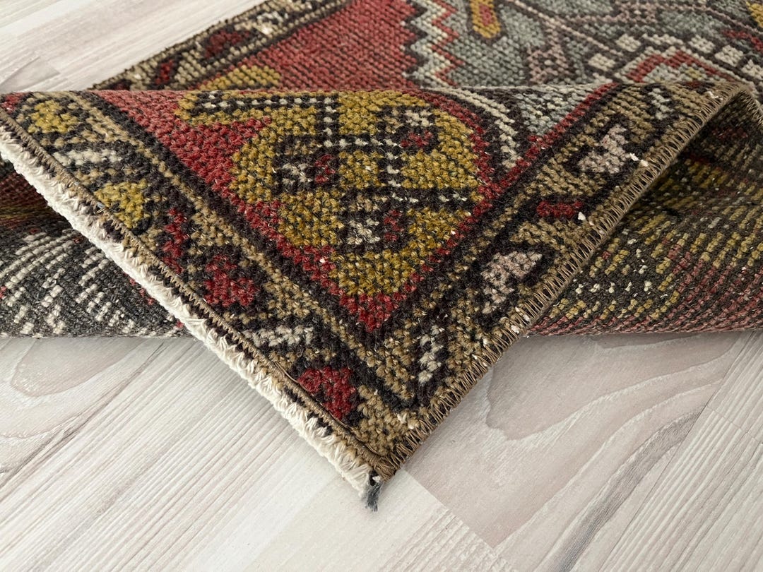 2x3 Red Green Blue Turkish Door Mat, Handmade Vintage Rug, Oushak Small ...