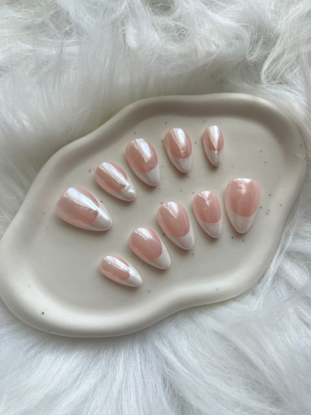 Glimmering Sheen | Chrome French Tip Nails | Handmade Press On - Etsy