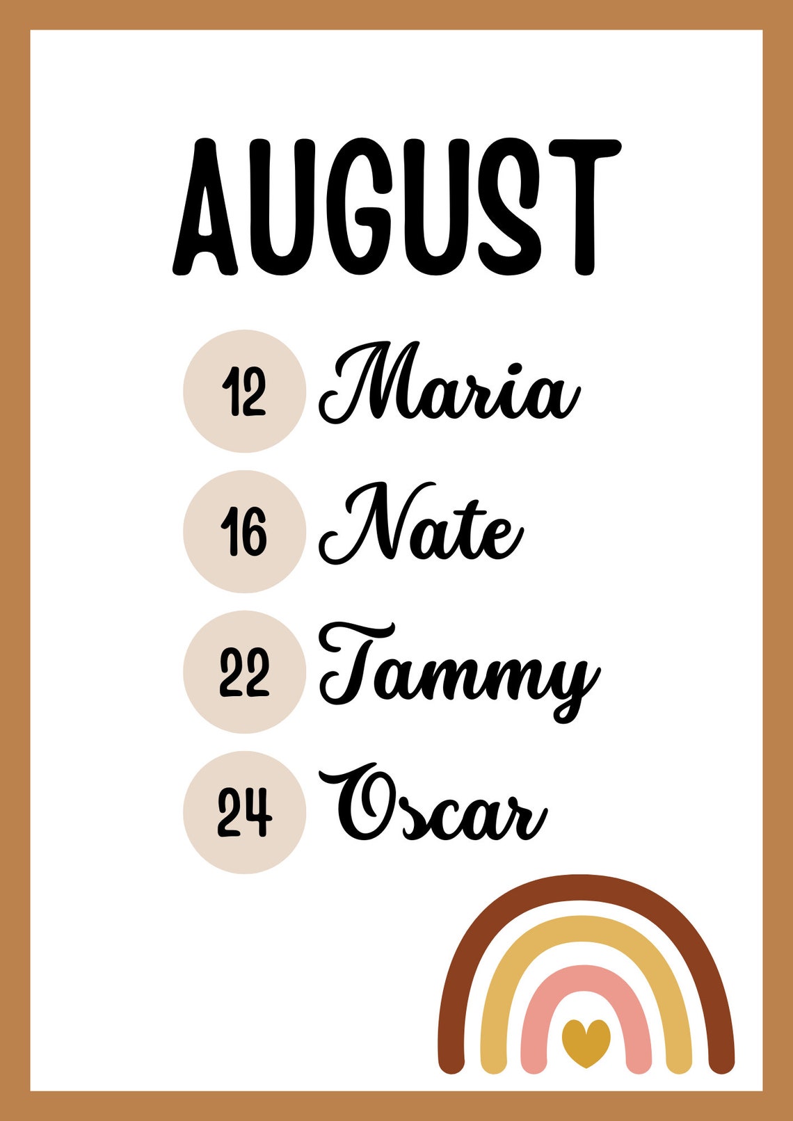 Custom Modern Boho Birthday Chart - Etsy