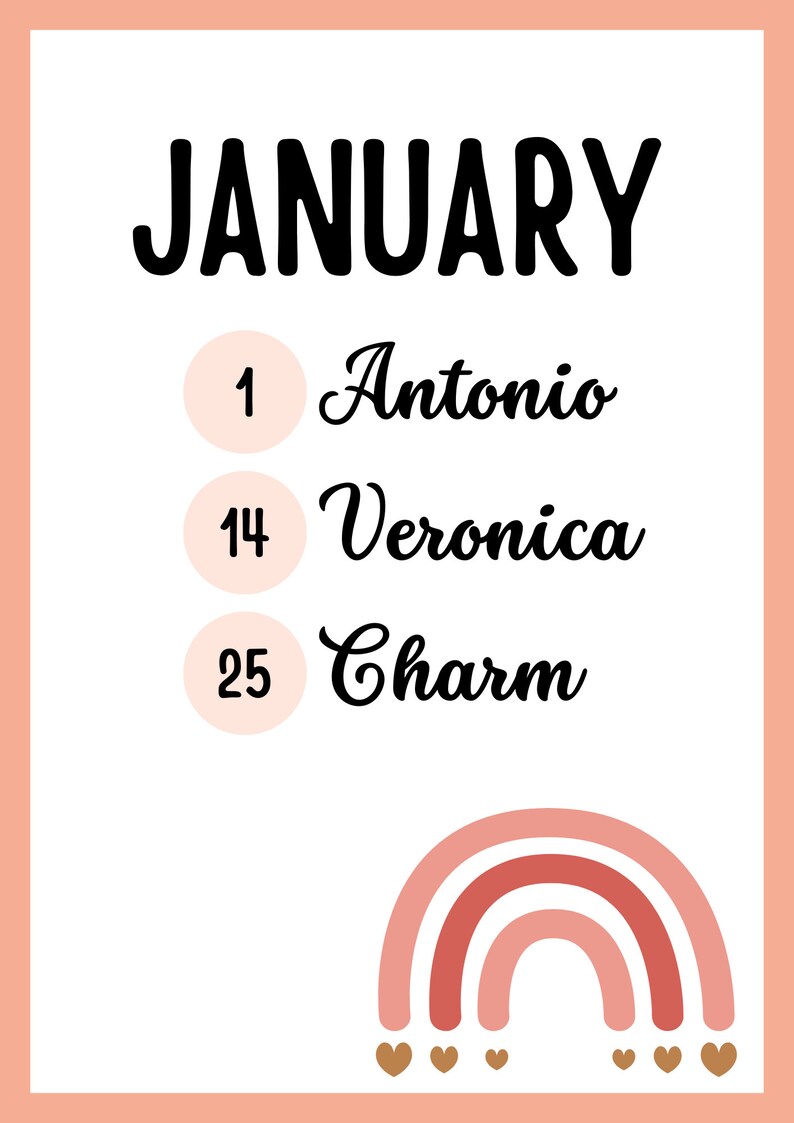 Custom Modern Boho Birthday Chart - Etsy