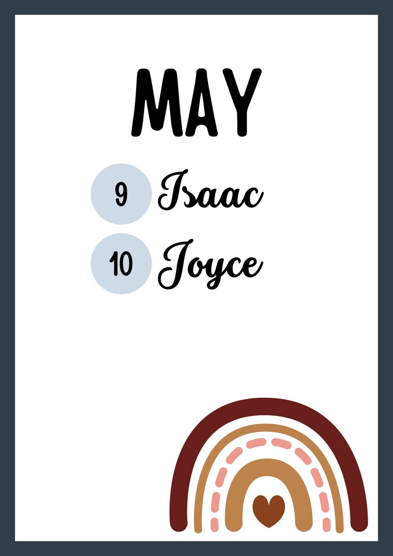 Custom Modern Boho Birthday Chart - Etsy