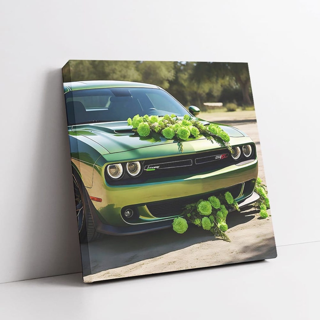 Dodge Challenger Srt Hellcat Green Flowers Framed Cars Print for Mens ...