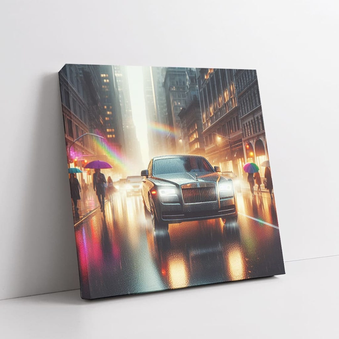 Poster Rolls-royce Ghost Rainy Weather 2 Framed Canvas Automobile Wall ...