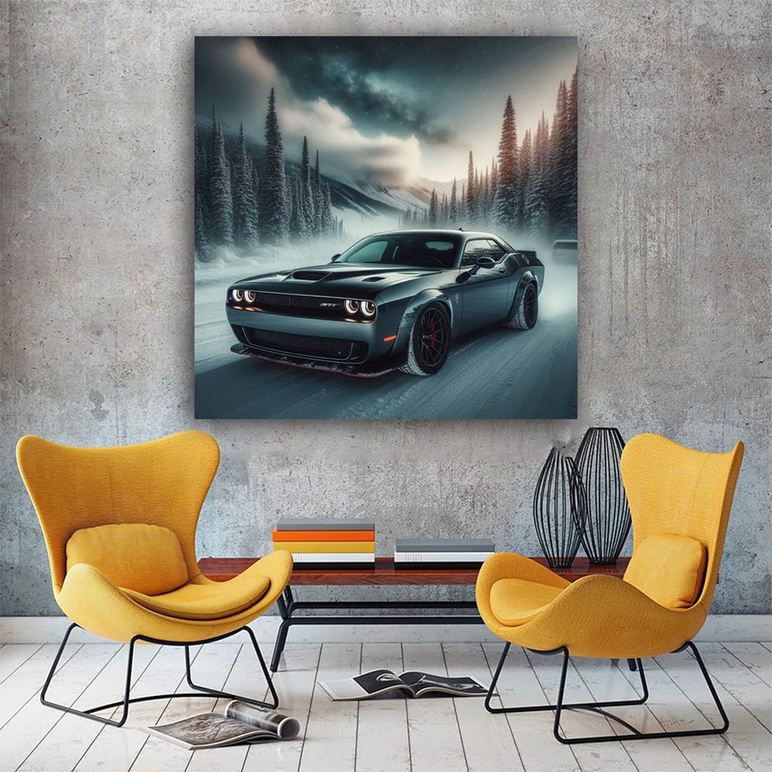 Poster Dodge Challenger Srt Hellcat Winter 2 Canvas Painting Print & T ...