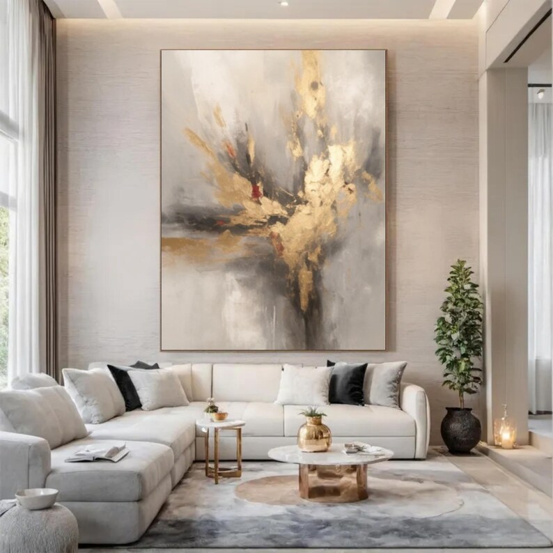 Extra Large Wall Art,gray and Gold Painting,gold and Grey Textured ...
