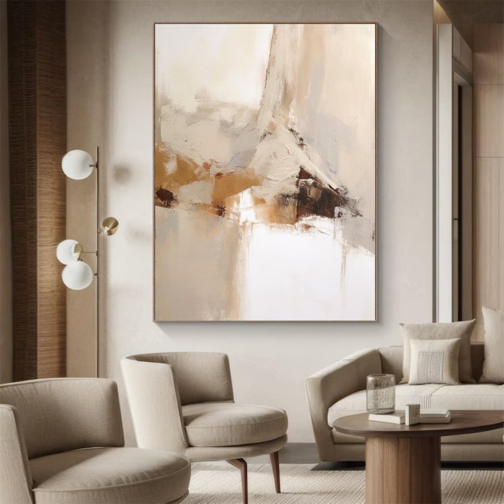 Large Brown Beige Abstract Wall Art Beige Wabi Sabi Textured Painting ...