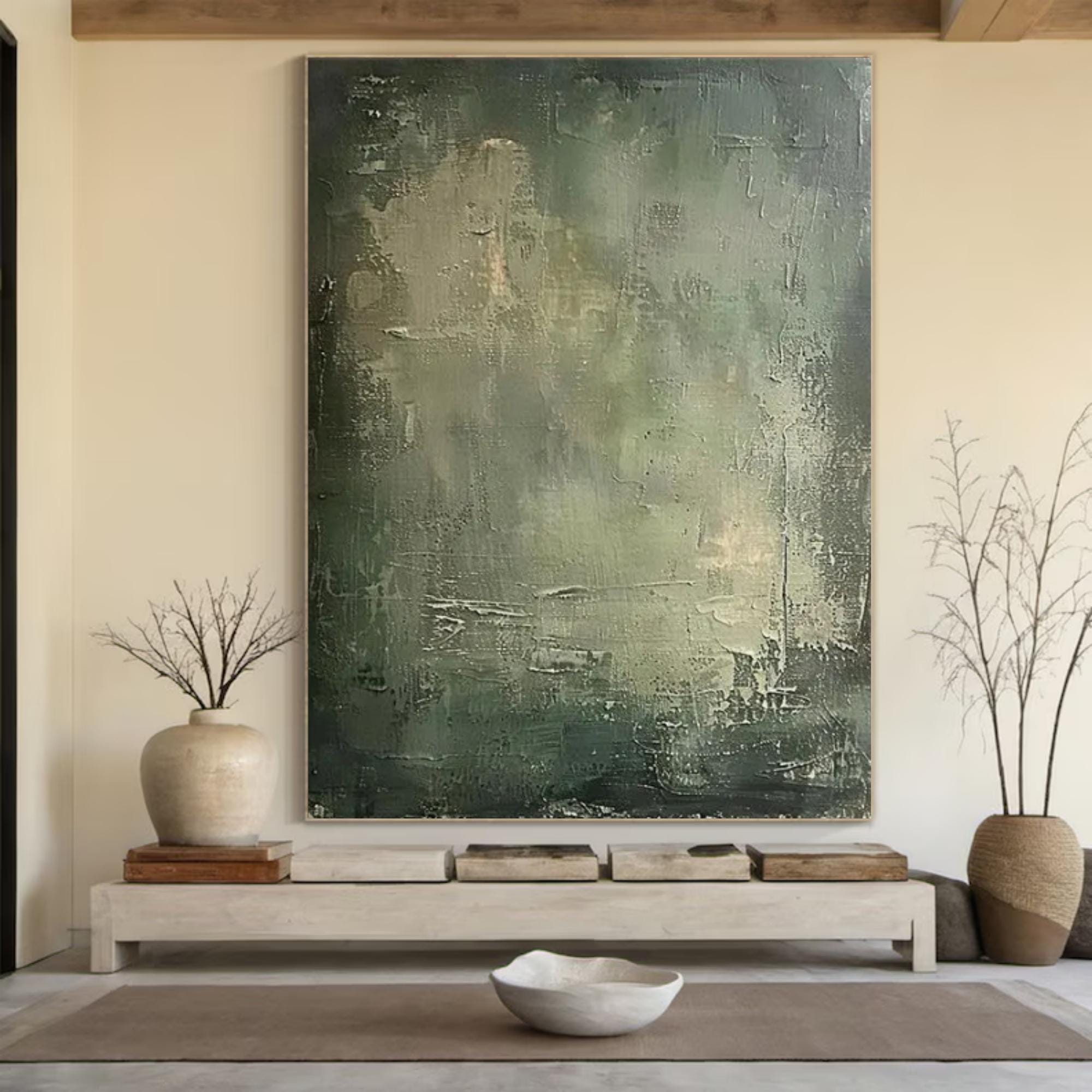 Modern Minimalist Green Textured Painting Large Green Textured Wall Art ...