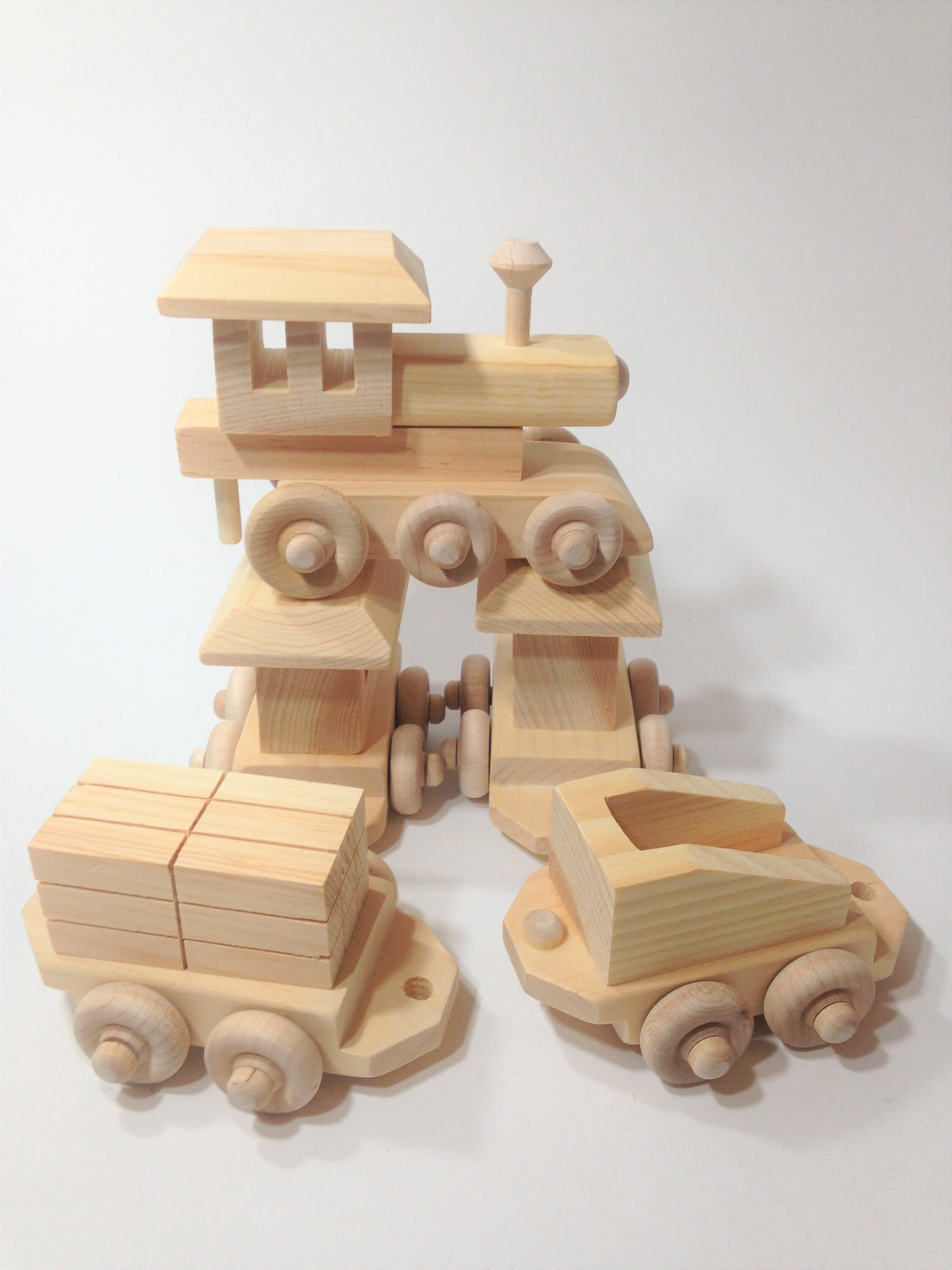 Handmade Wooden Train Set Wood Engine Coal Car Flat Bed Passenger Car ...