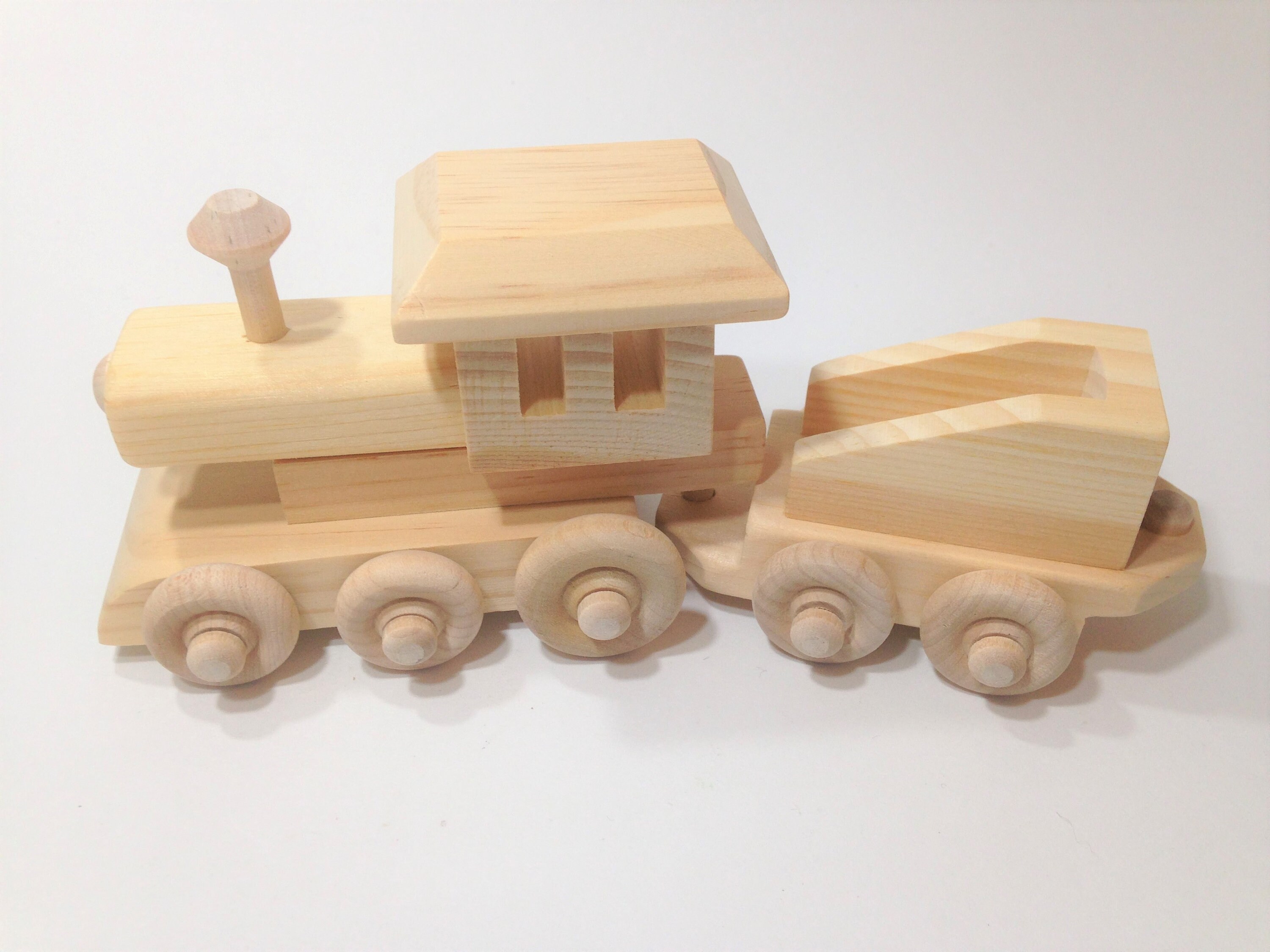 Handmade Wooden Train Set Wood Engine Coal Car Flat Bed Passenger Car ...