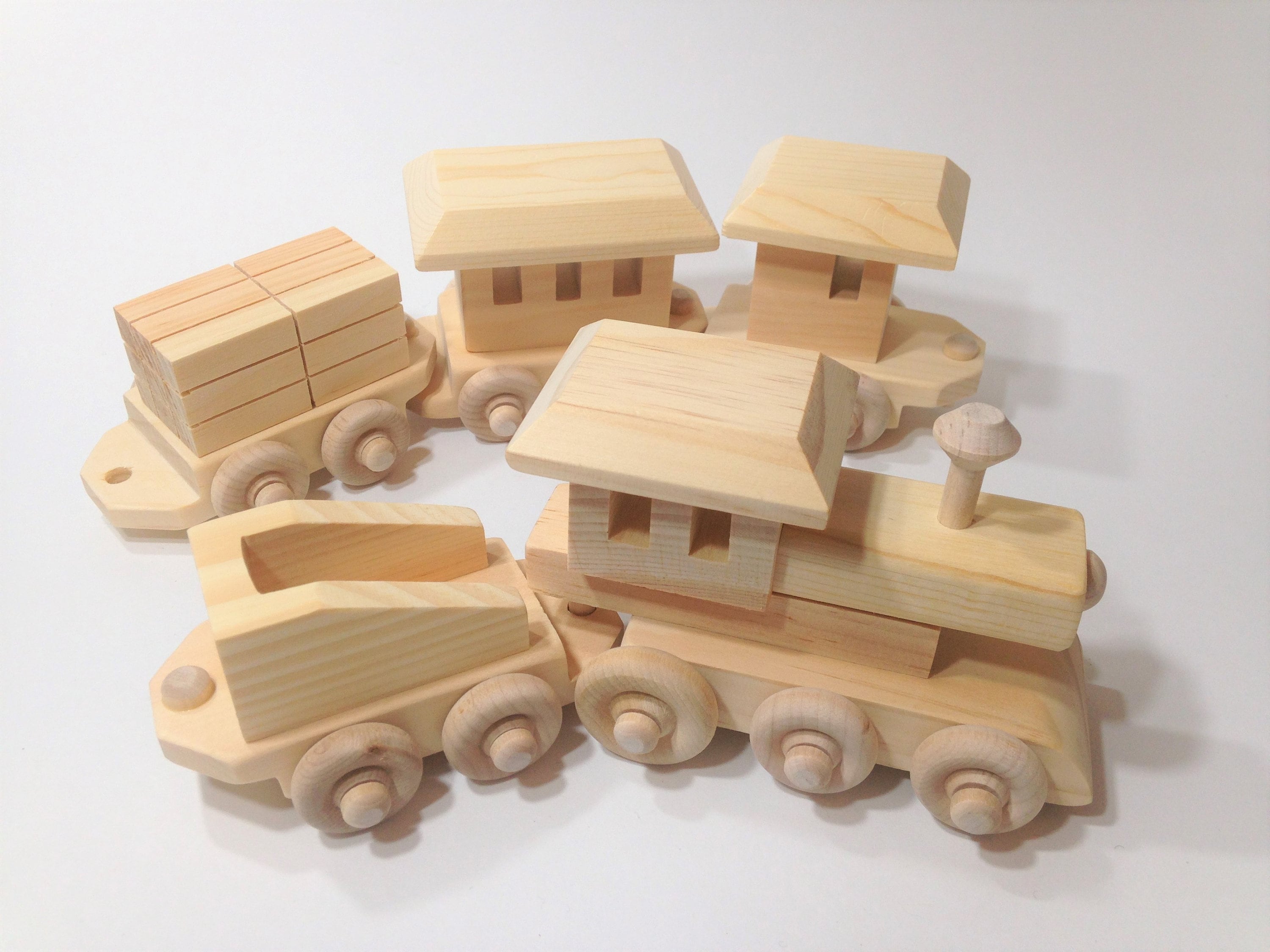 Handmade Wooden Train Set Wood Engine Coal Car Flat Bed Passenger Car ...