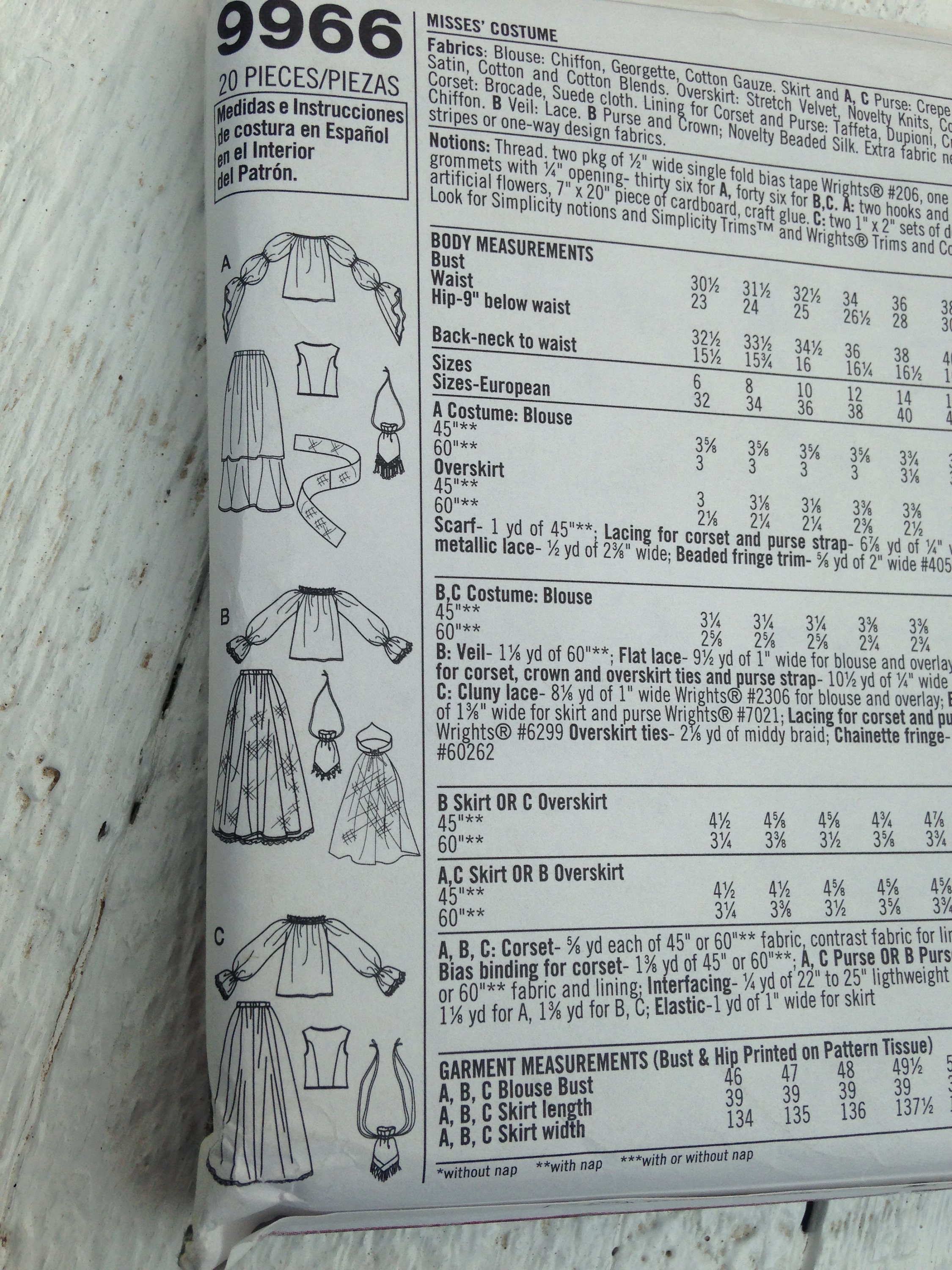 Simplicity 9966 Medieval Renaissance SCA Wench Peasant Gypsy - Etsy