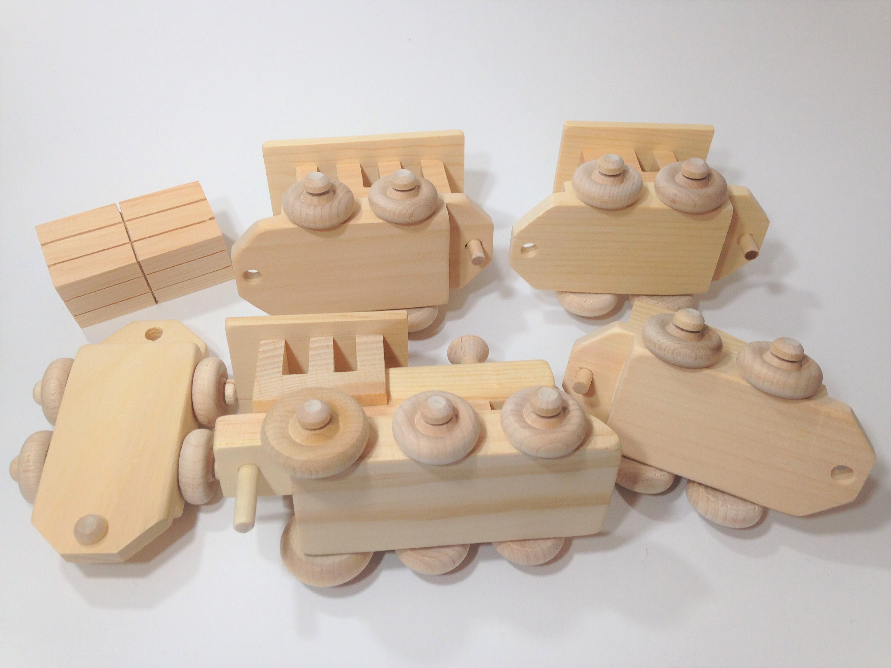 Handmade Wooden Train Set Wood Engine Coal Car Flat Bed Passenger Car ...