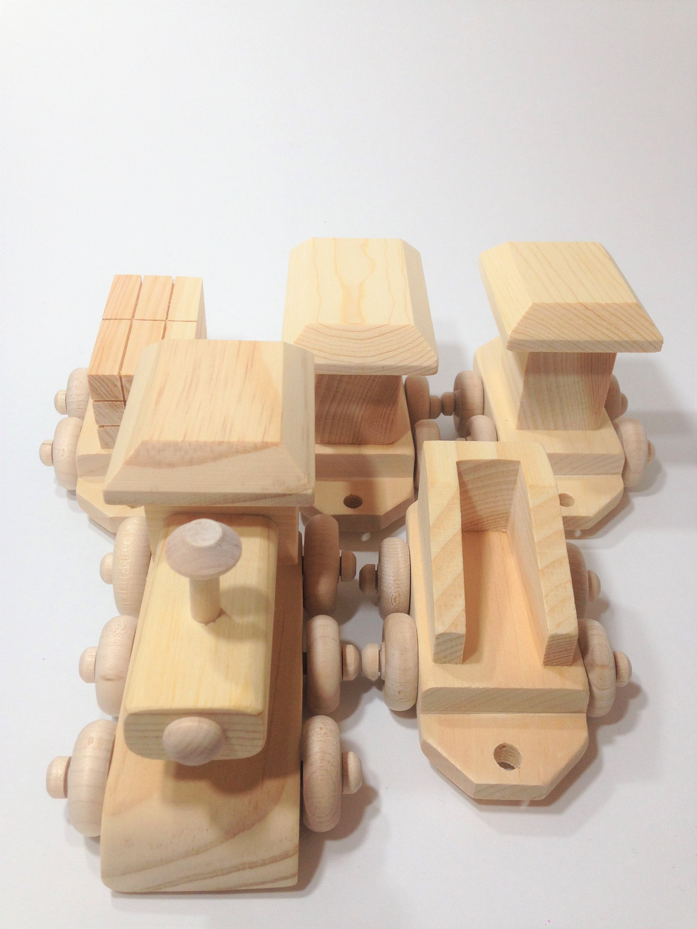 Handmade Wooden Train Set Wood Engine Coal Car Flat Bed Passenger Car ...