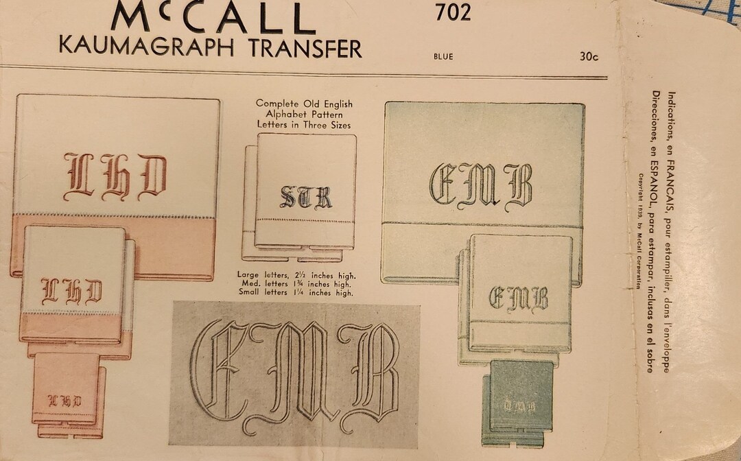 Vintage 1939 Mccall Kaumagraph Transfer Pattern #702 - Etsy