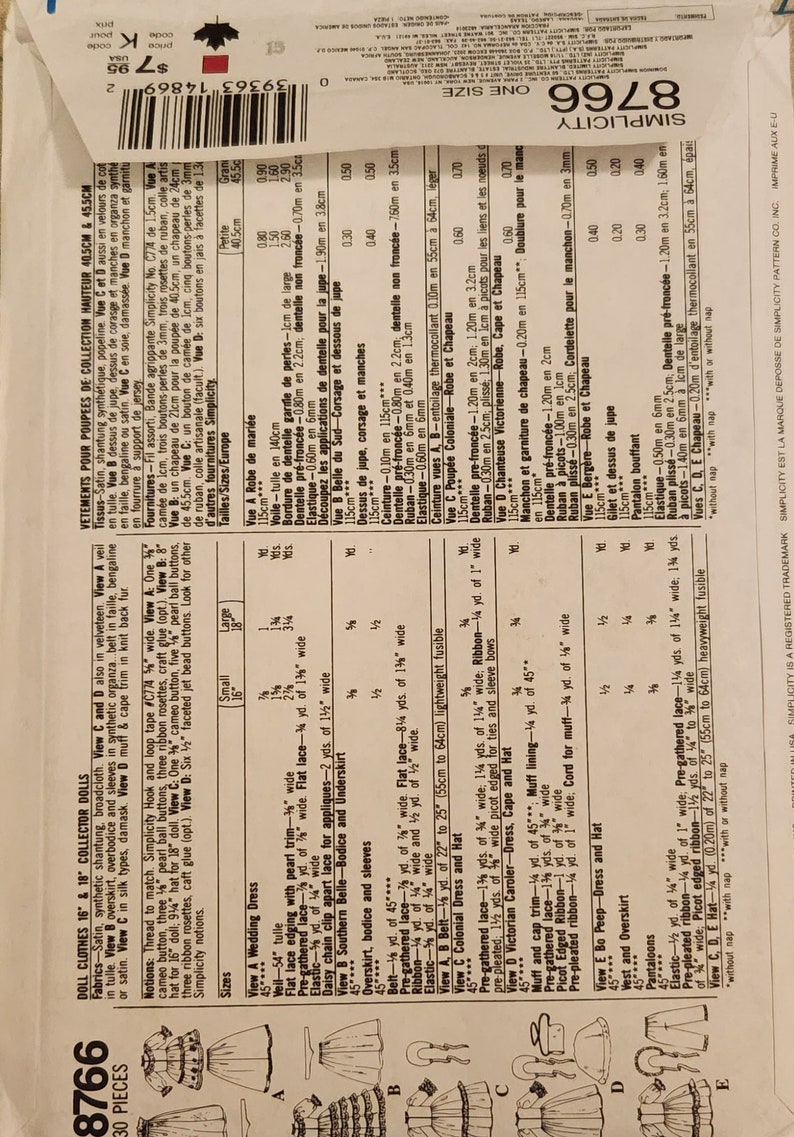 Simplicity Crafts 8766 16" and Pattern Clothing Pattern. - Etsy