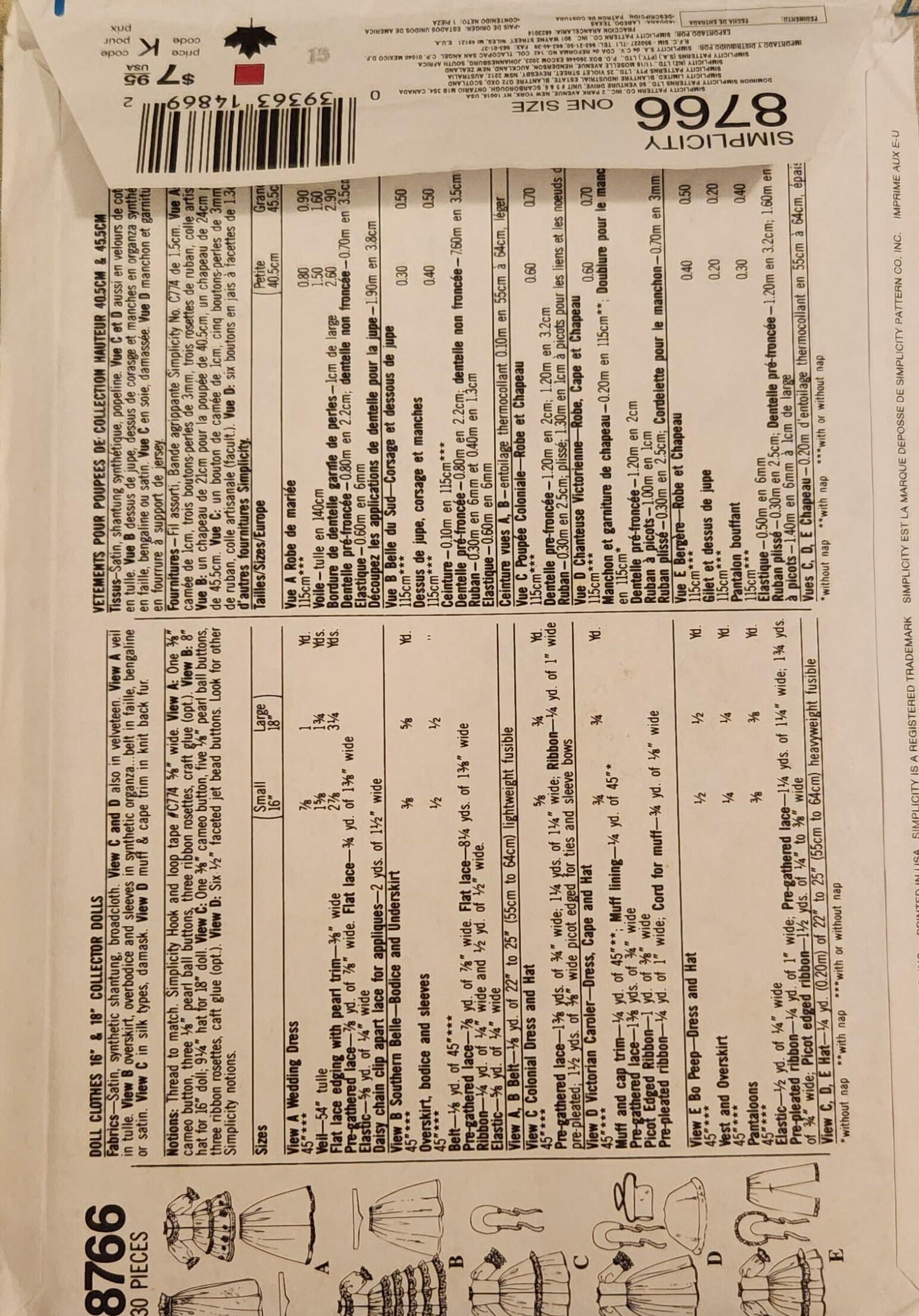 Simplicity Crafts 8766 16" and Pattern Clothing Pattern. - Etsy