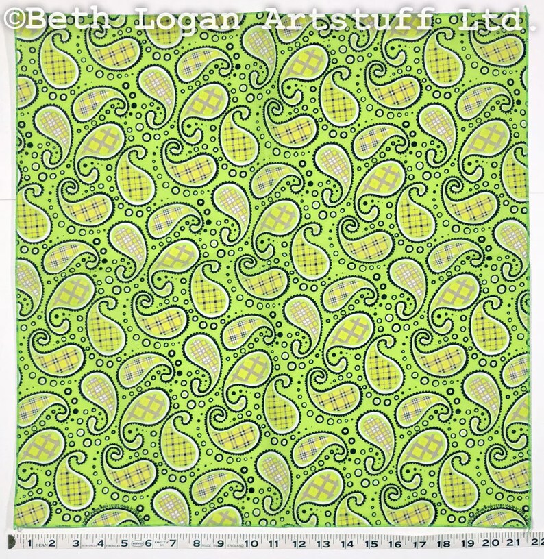 Plaid Paisley Lime Green Cotton Bandana 21-1/2 Square Fabric for Crafts ...