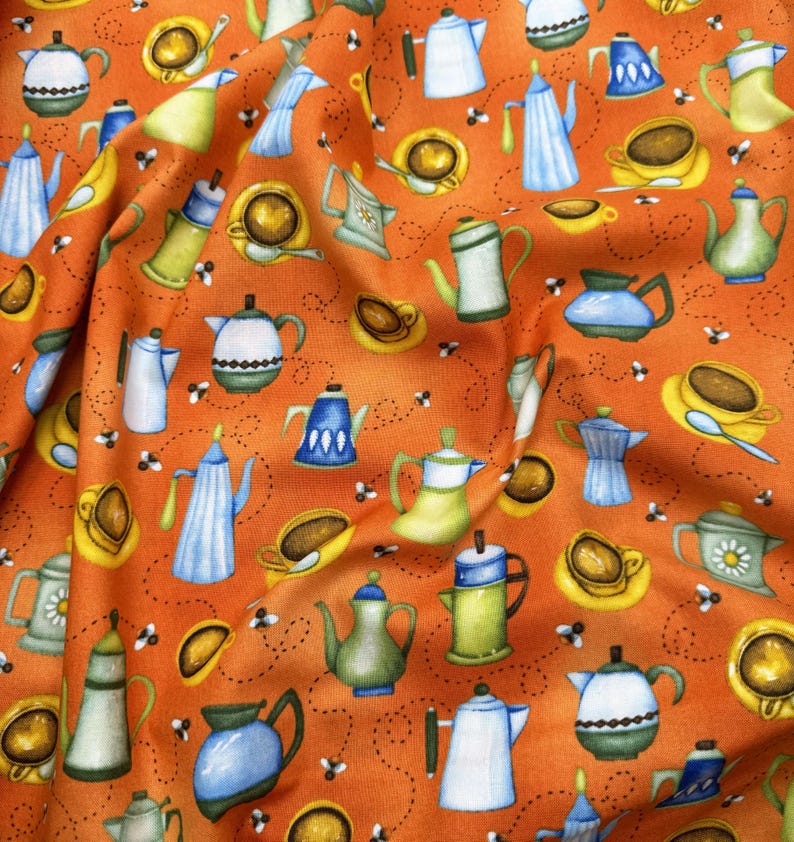 Coffee Pots - Good Morning Sunshine - Cotton Fabric by the Yard - Etsy