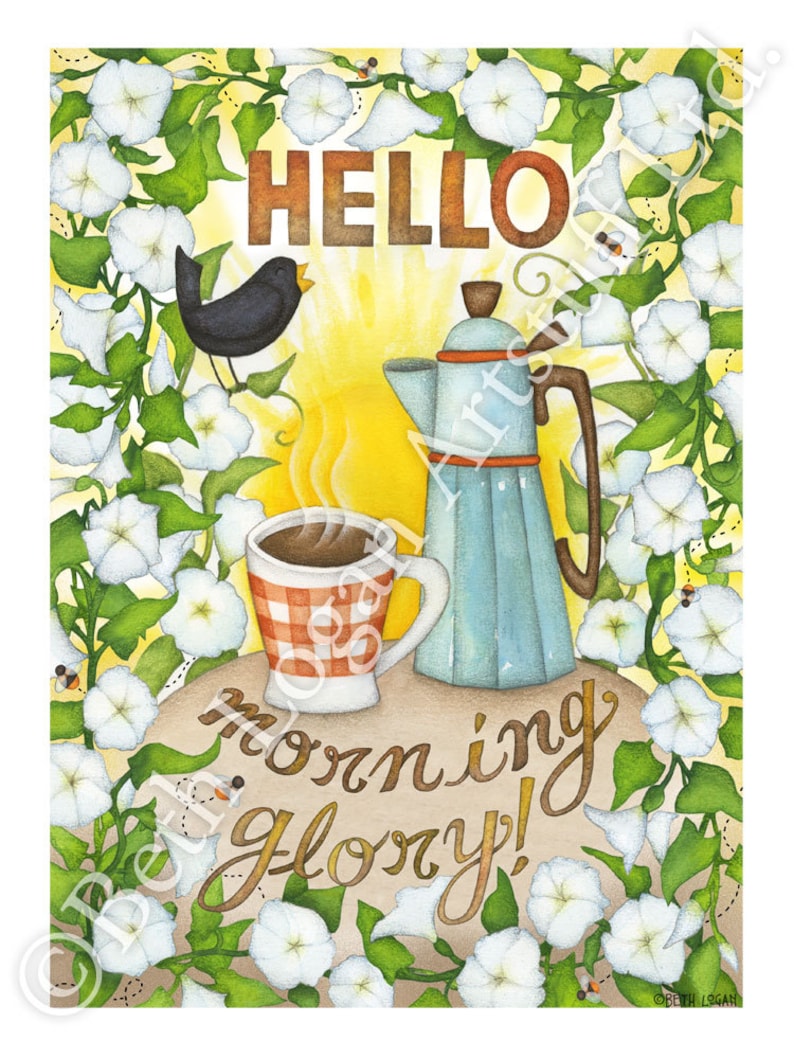 Hello Morning Glory - Morning Coffee - Original Art Print - Etsy