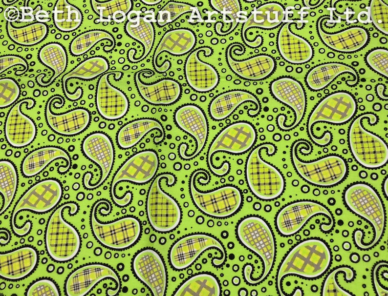 Plaid Paisley Lime Green Cotton Bandana 21-1/2 Square Fabric for Crafts ...