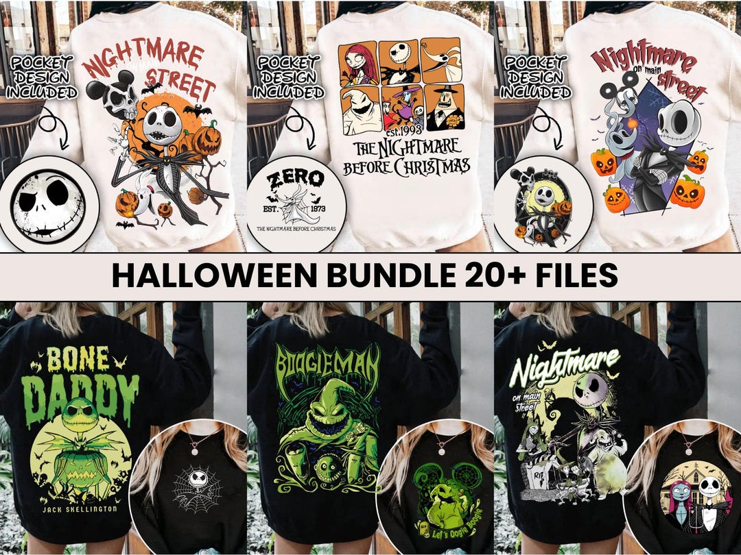 Nightmare Christmas Halloween Front and Back Design Bundle Png, Spooky ...