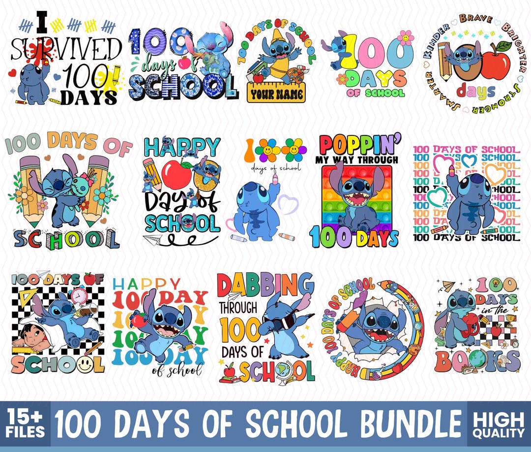 Retro Blue Alien Happy 100 Days of School Png Bundle, Cartoon School ...