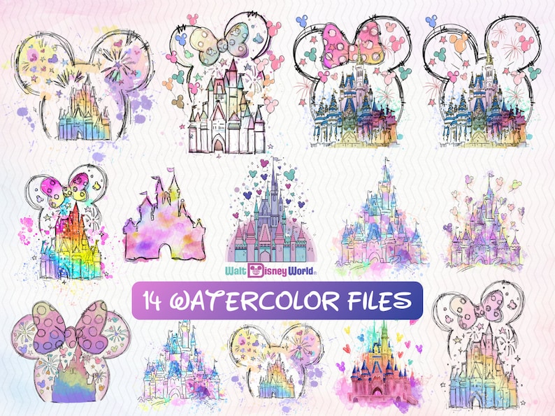 Watercolor Mouse Castle Png Bundle, Mouse Ear Castle Png, Retro ...