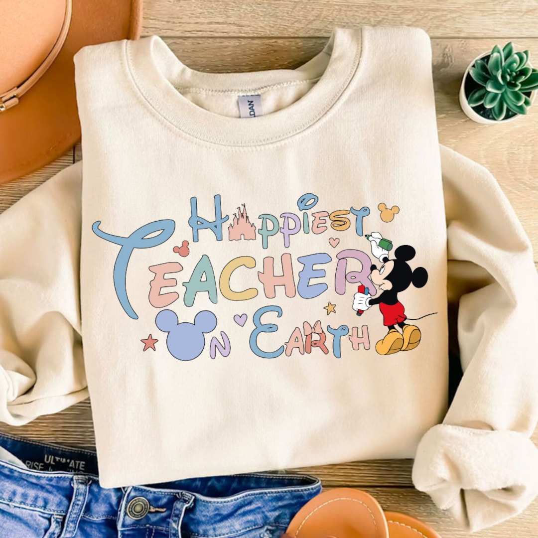 Mickeyy Mouse Happiest Teacher on Earth Png, First Day of School Png ...