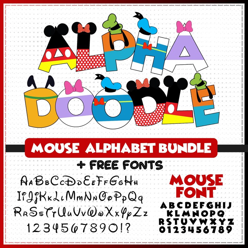 Letras del alfabeto del pato Donald de Mikey Mini Doodle Fuente Diseño ...
