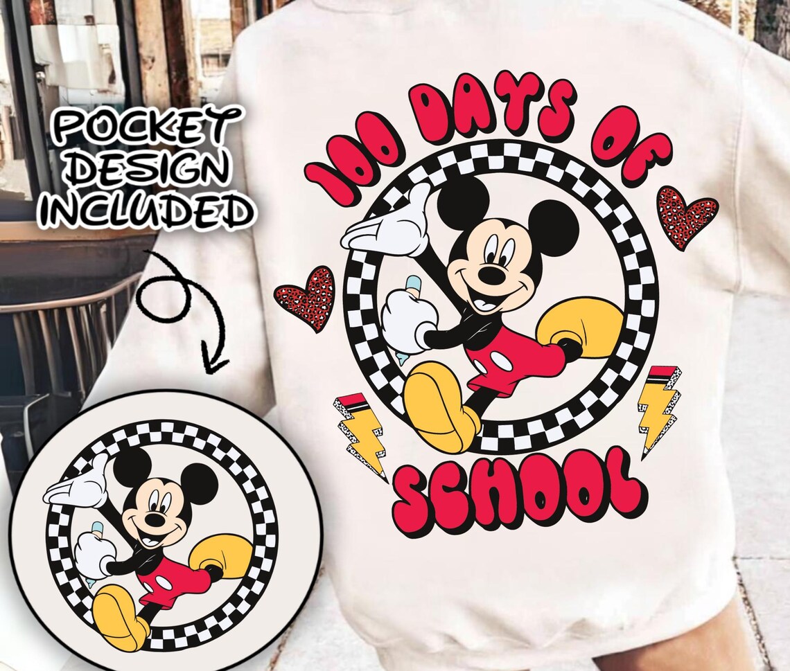 Retro Mikey Mouse Happy 100 Days of School Png Bundle, Cartoon School ...