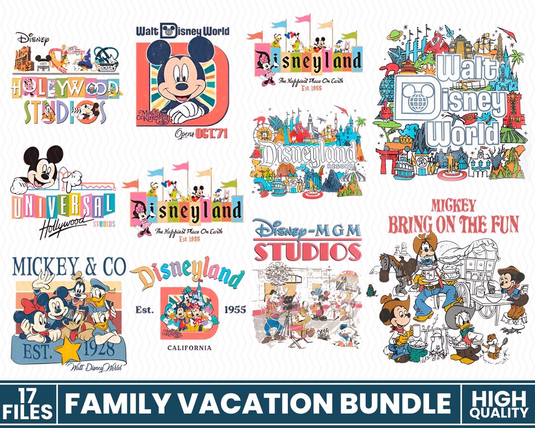 Vintage Retro Mouse Family Trip Png Bundle, Cartoon Character Mikey ...