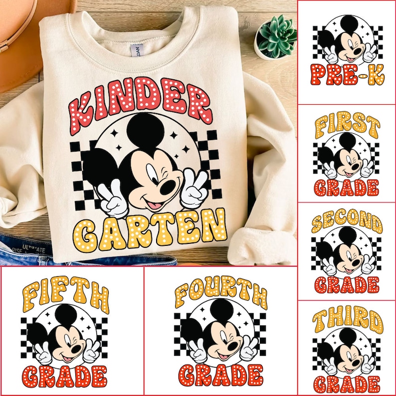 Retro Mickeyy Mouse Back to School Bundle, Kindergarten, First Day of ...
