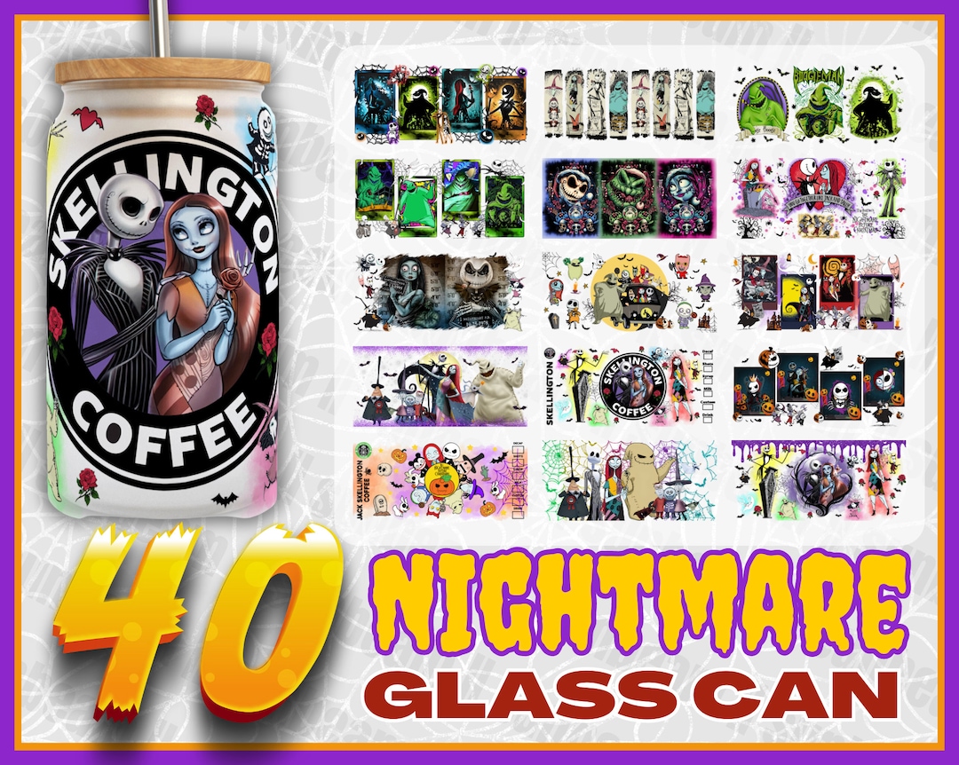 40 Nightmare Movie 16oz Coffee Glass Wrap Design Png Bundle, Horror ...