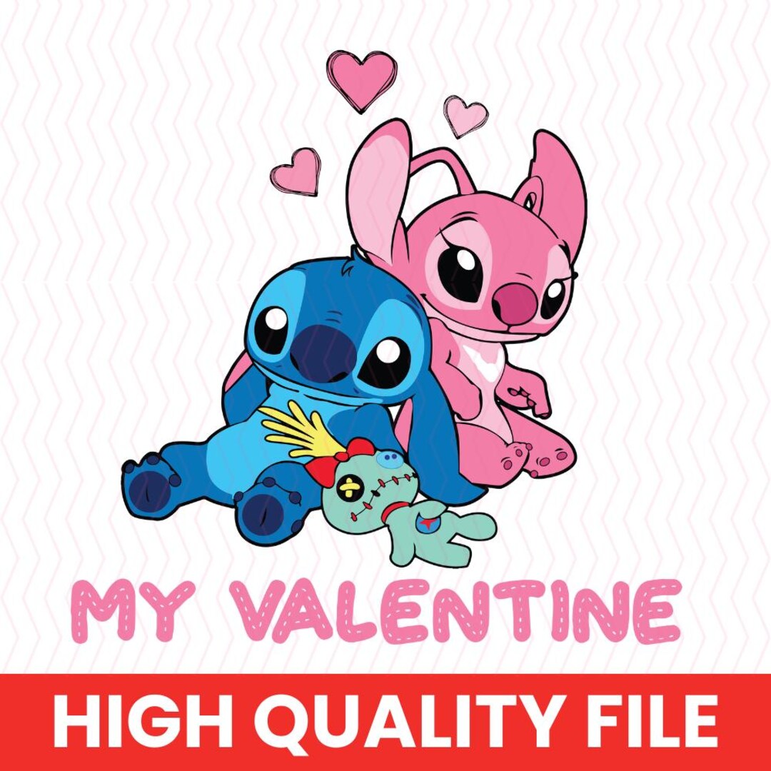 Blue Alien Stich and Angel My Valentine Png, Valentine Png, Layered ...