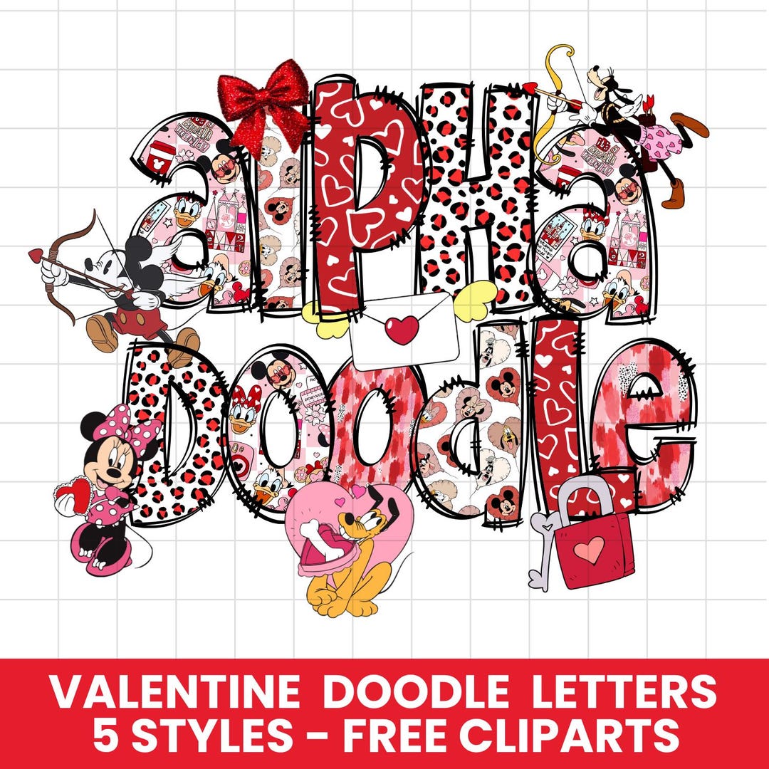 Mikey Mouse Valentine Doodle Letters, Mikey Valentines PNG, Make Your ...